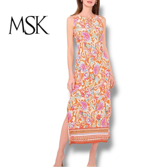 MSK | Dresses | Msk Womens Floral Paisley Printed Hardware Sleeveless ...